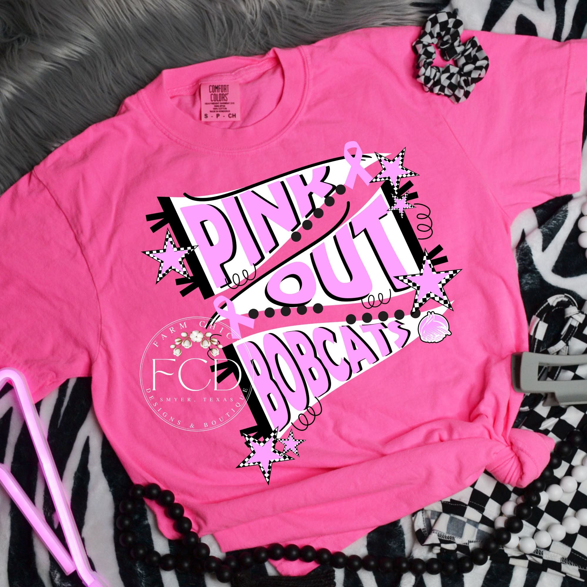 PINK OUT BOBCATS PENNANT TEE OR SWEATSHIRT – Farm Chick Designs